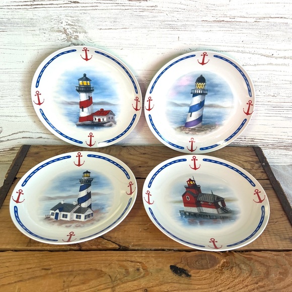 Dining | Lighthouse Plates Nautical Decor Red Blue | Poshmark